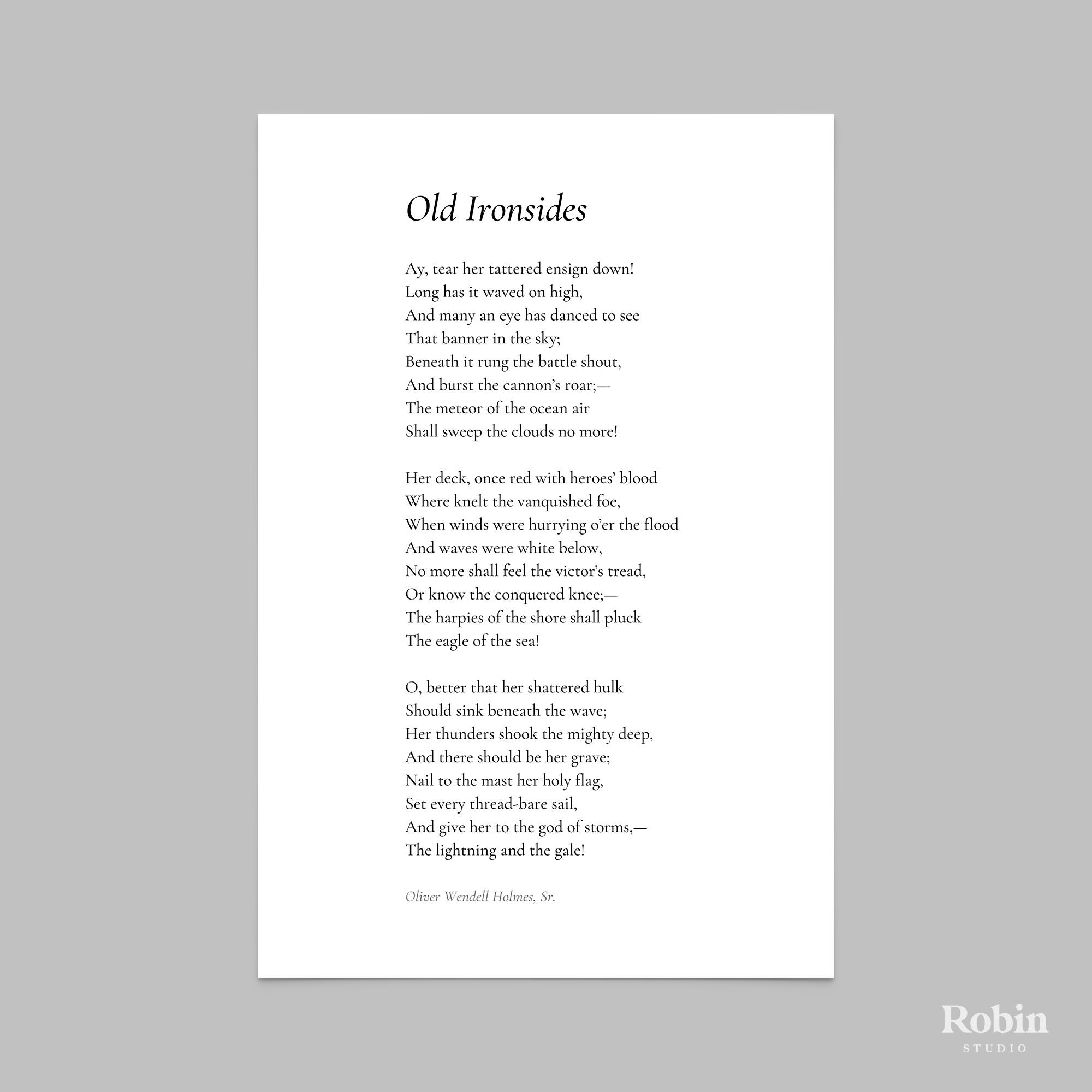 Old Ironsides by Oliver Wendell Holmes Poem Print Poetry - Etsy