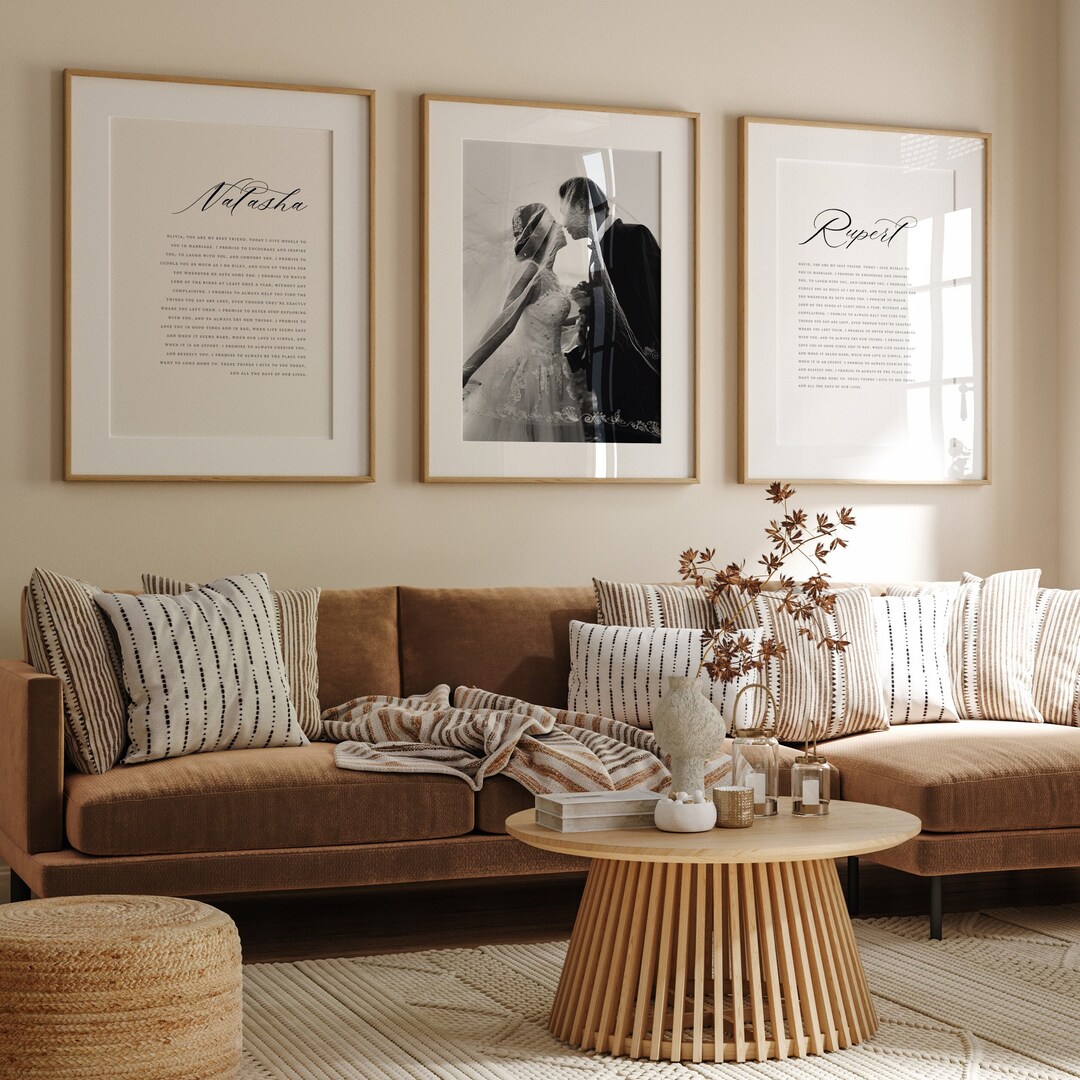 Personalized His & Hers Wedding Vows Prints With Photo (set of 3 ...