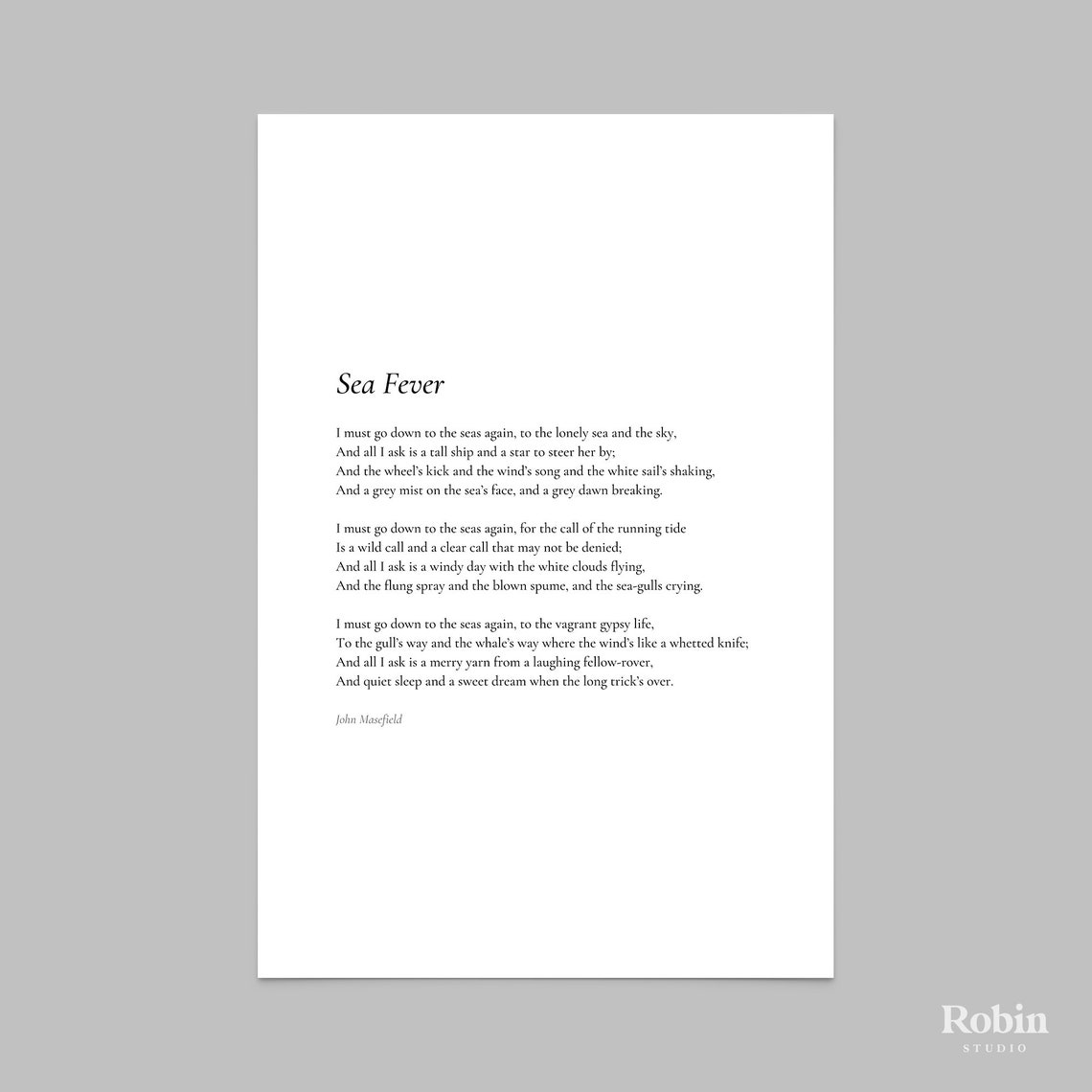 Sea Fever by John Masefield Poem Print Poetry Print Gift | Etsy