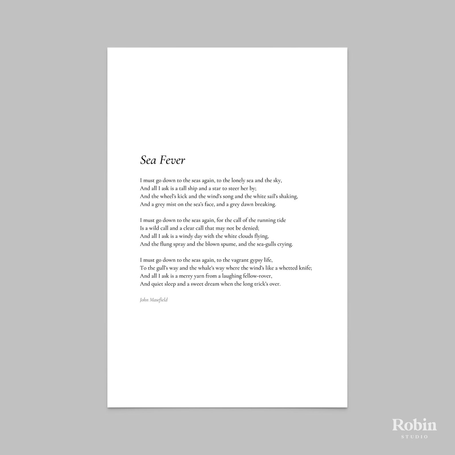 Sea Fever by John Masefield Poem Print Poetry Print Gift - Etsy