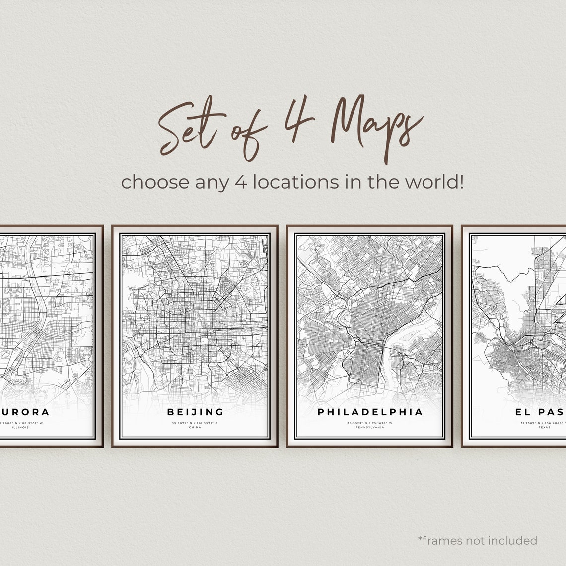 Set of 4 ANY CITY Map Posters Personalized Map Prints set of - Etsy