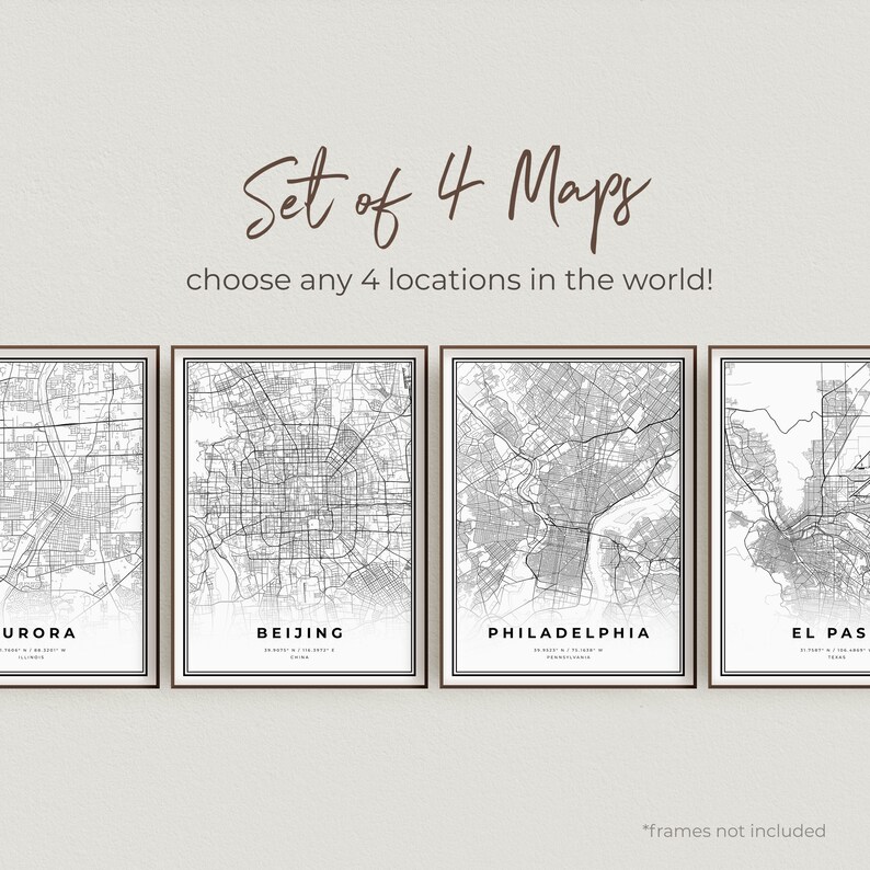 Set of 4 ANY CITY Map Posters Personalized Map Prints set of - Etsy