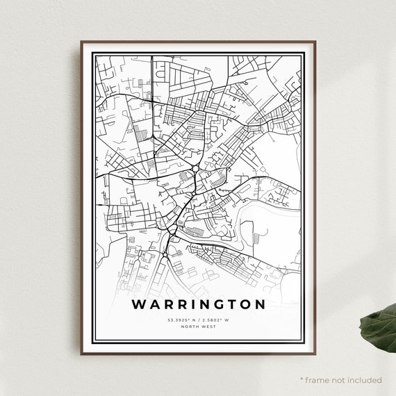 Warrington Map Print Warrington Street Map Poster UK Modern | Etsy