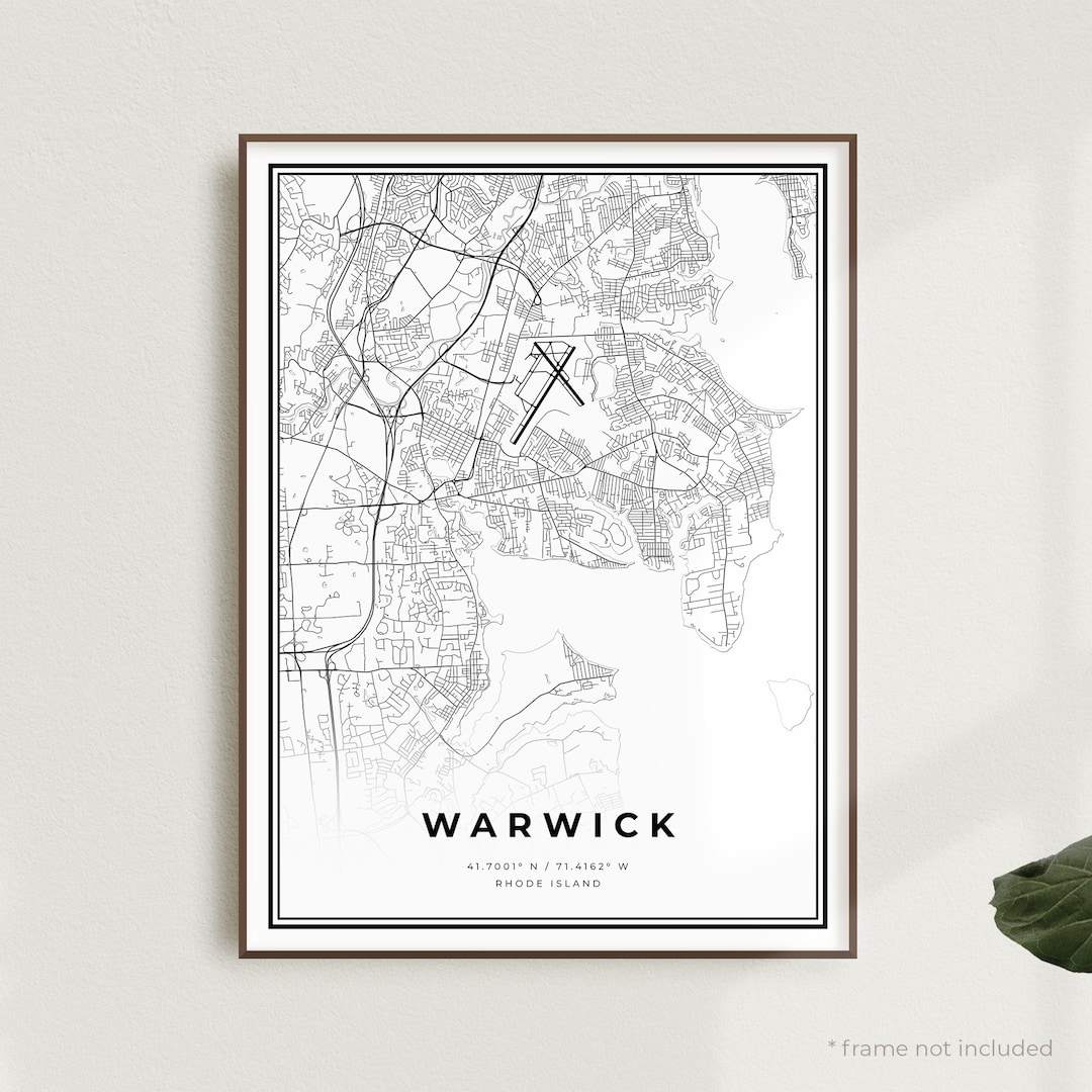 Warwick Map Print, Warwick Street Map Poster, Rhode Island, Modern ...