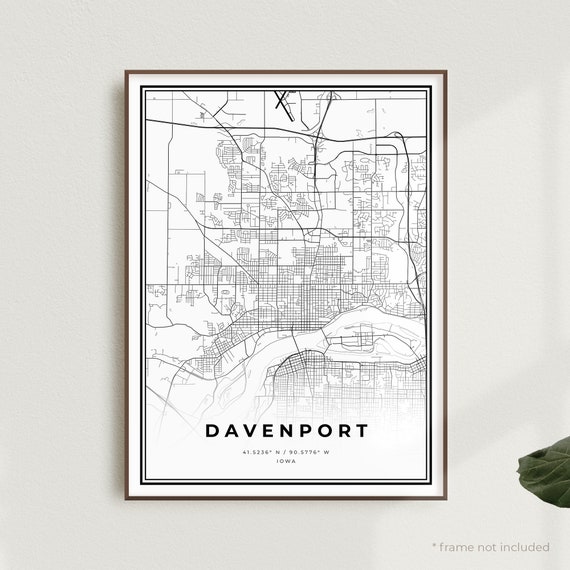 Davenport Map Print Davenport Street Map Poster Iowa Modern | Etsy