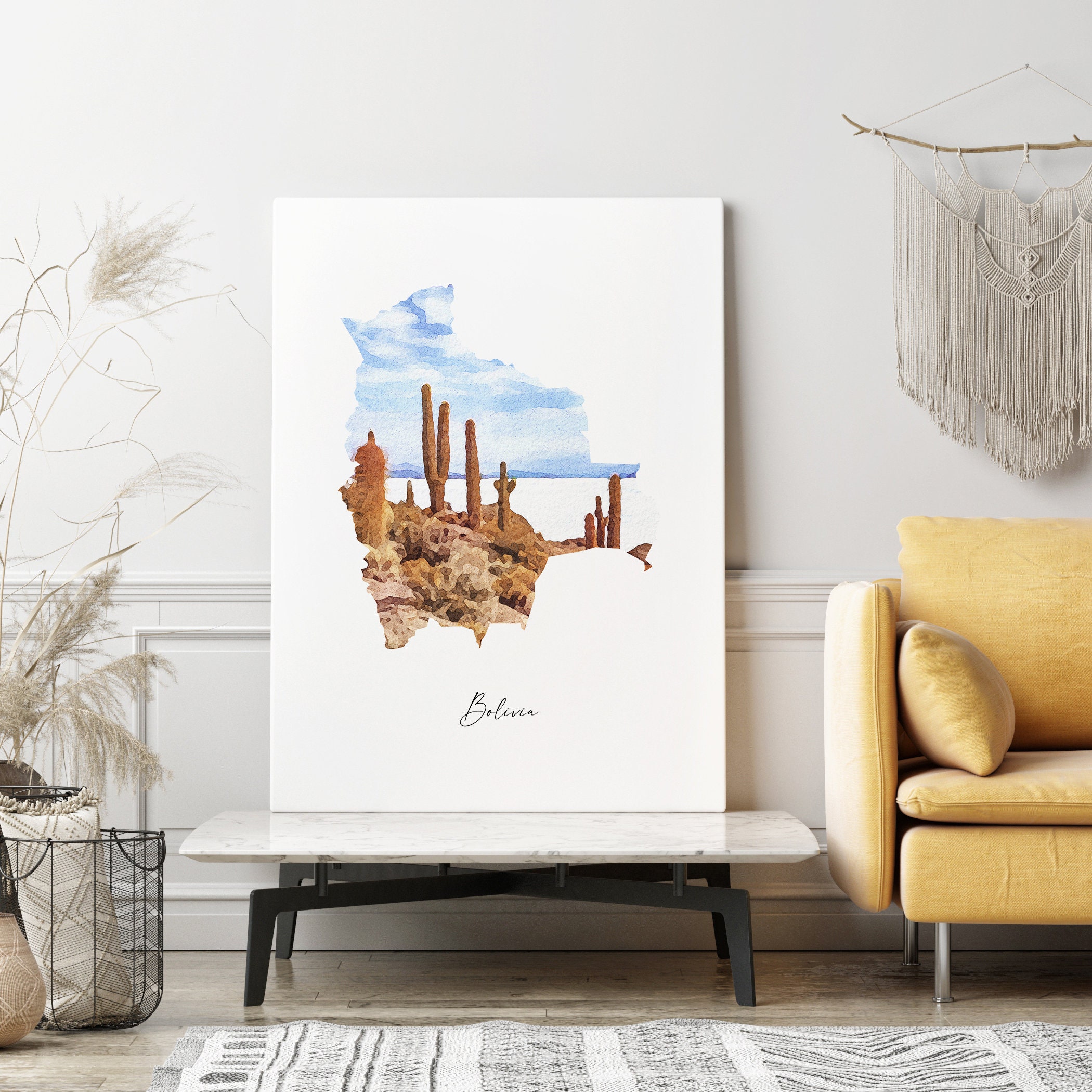 Bolivia Watercolor Map Canvas Print Bolivia Art Print | Etsy