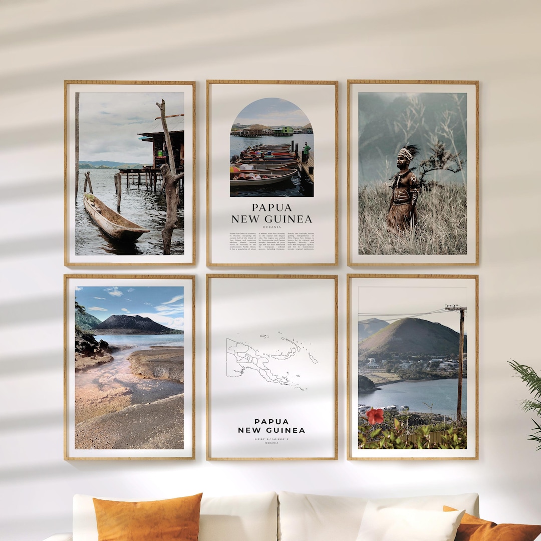 Papua New Guinea Wall Art Set of 6, Travel Prints, Country Map and ...