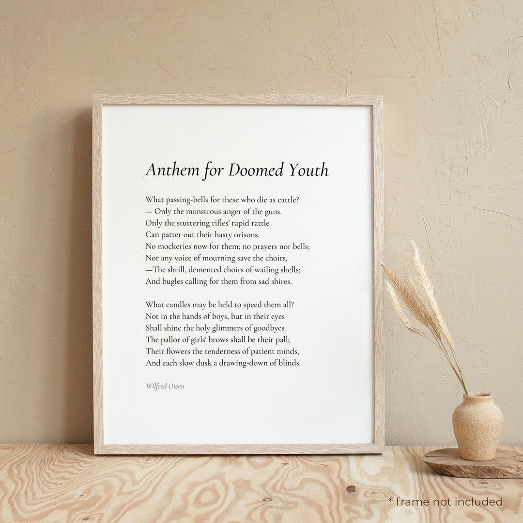 Anthem for Doomed Youth by Wilfred Owen Poem Print - Poetry Print Gift ...