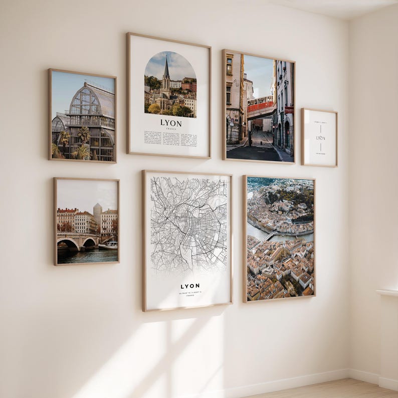 Lyon Wall Art Set of 6, France Travel Prints, City Map and Photo Poster ...