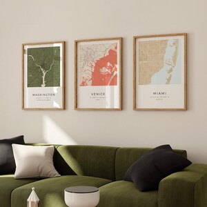 Set of 6 Personalized City Maps, Designer Color Palettes, Custom ...