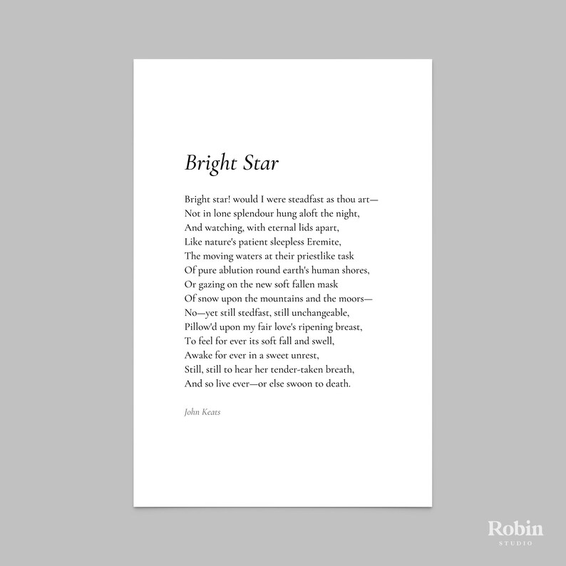 Heller Stern von John Keats Gedicht Druck Poesie Druck | Etsy