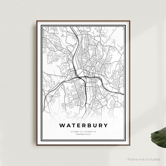 D626v4 Connecticut Print Street Map Decor Ct City Map Waterbury Map ...