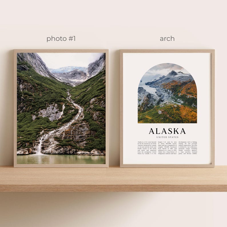 Alaska Wall Art Set of 6, Nature Travel Prints, State Map and Landscape ...