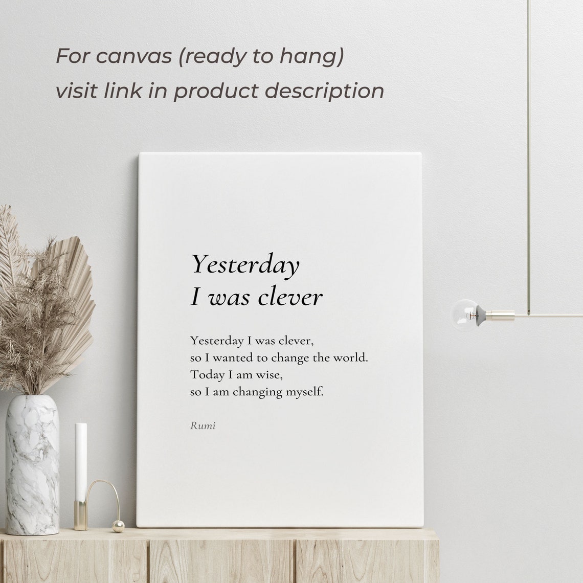 Yesterday I Was Clever by Rumi Poem Print Poetry Print Gift | Etsy