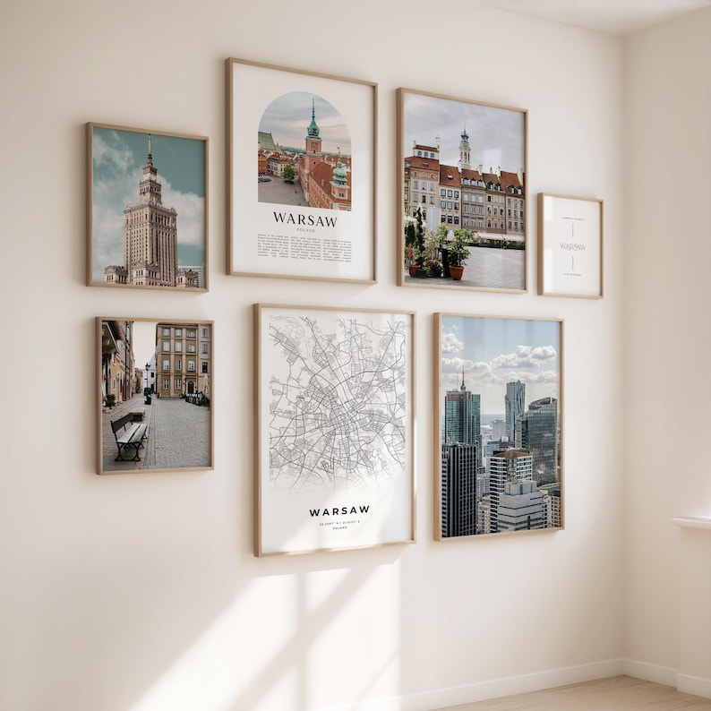 Warsaw Wall Art Set of 6, Poland Travel Prints, City Map and Photo ...