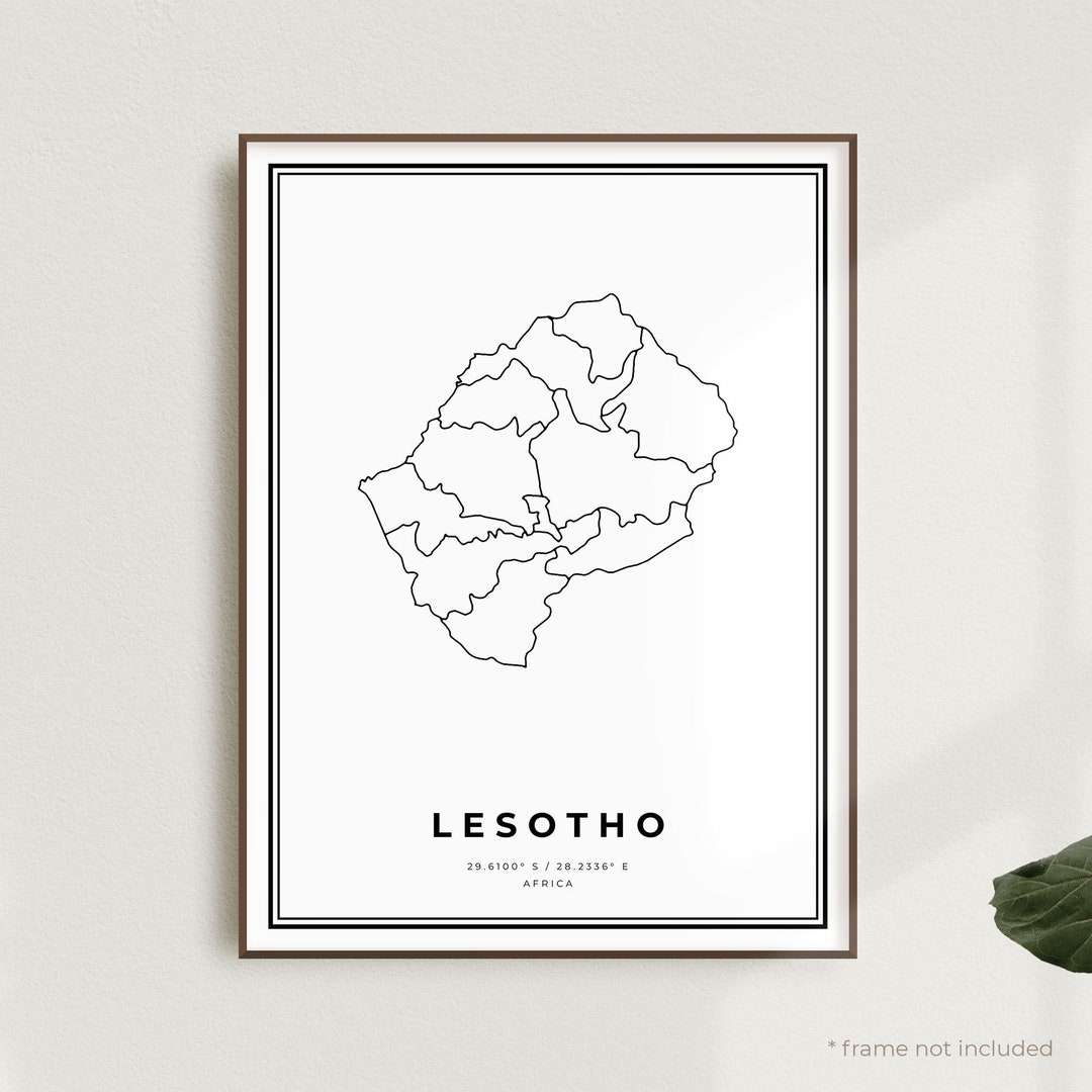 Lesotho Map Print, Lesotho Street Map Poster, Africa, Modern Minimalist ...