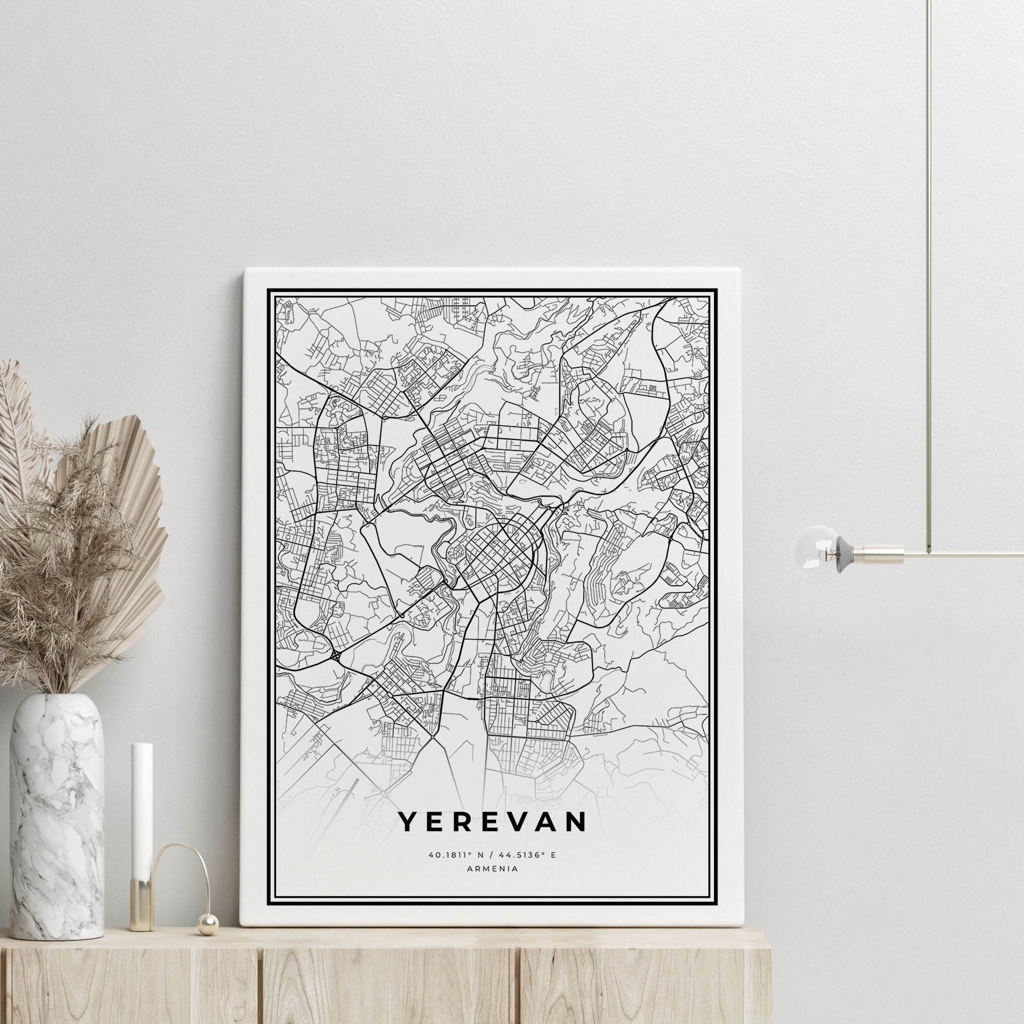 Yerevan Map Print Yerevan Street Map Canvas Armenia Modern | Etsy