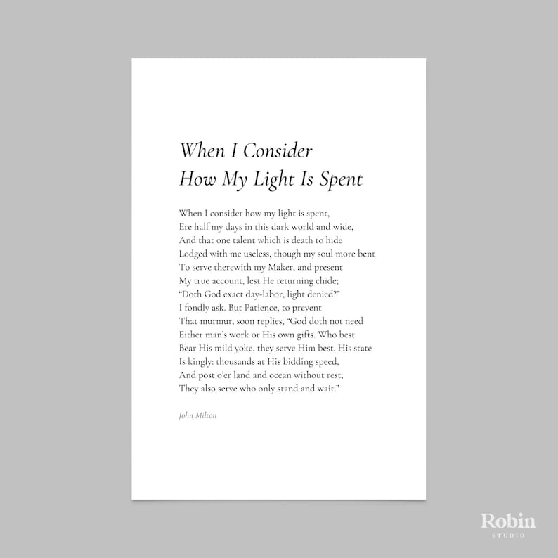 When I Consider by John Milton Poem Print Poetry Print Gift - Etsy
