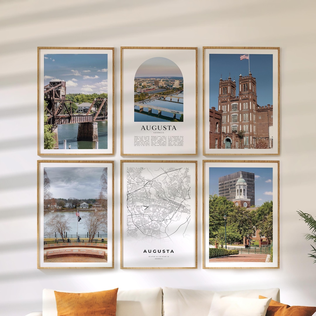 Augusta Wall Art Set of 6, Georgia Travel Prints, City Map and Photo ...