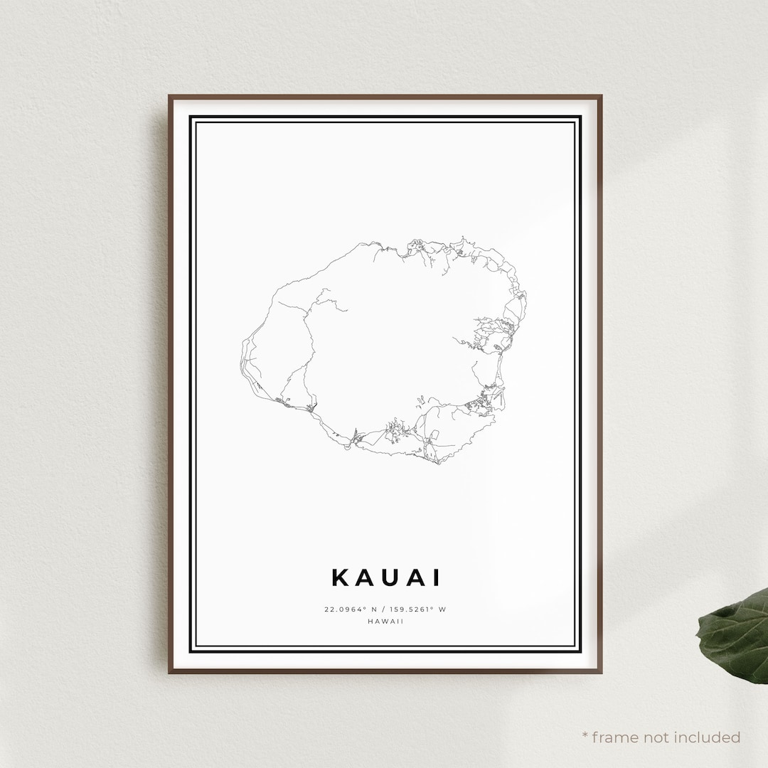 Kauai Map Print, Kauai Street Map Poster, Hawaii, Modern Minimalist Map ...