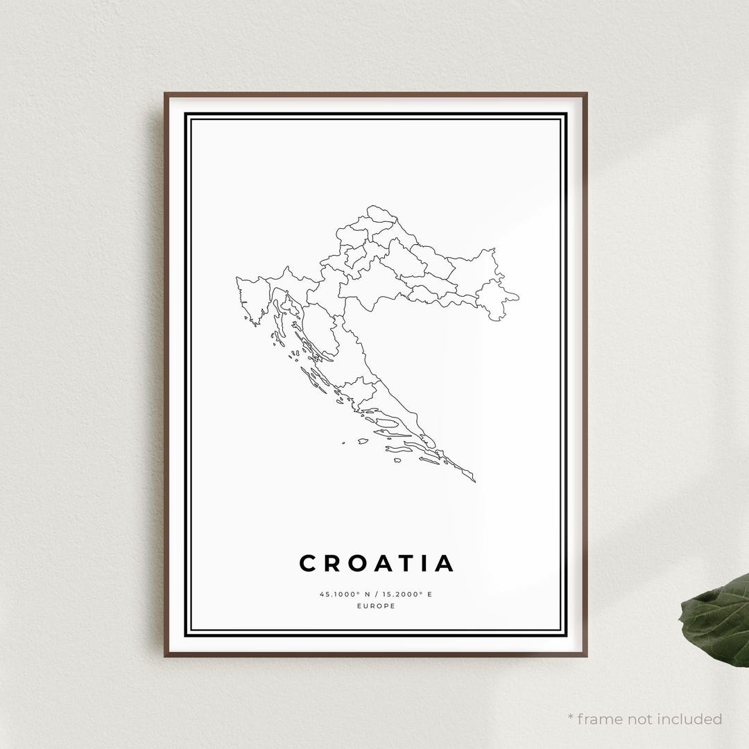 Croatia Map Print, Croatia Street Map Poster, Europe, Modern Minimalist ...
