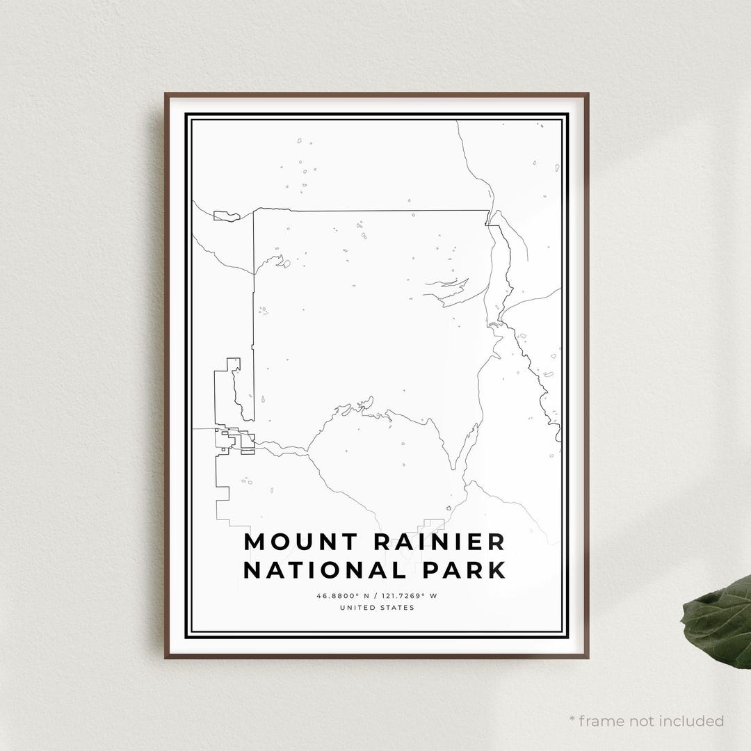 Mount Rainier National Park Map Print, United States, Modern Minimalist ...