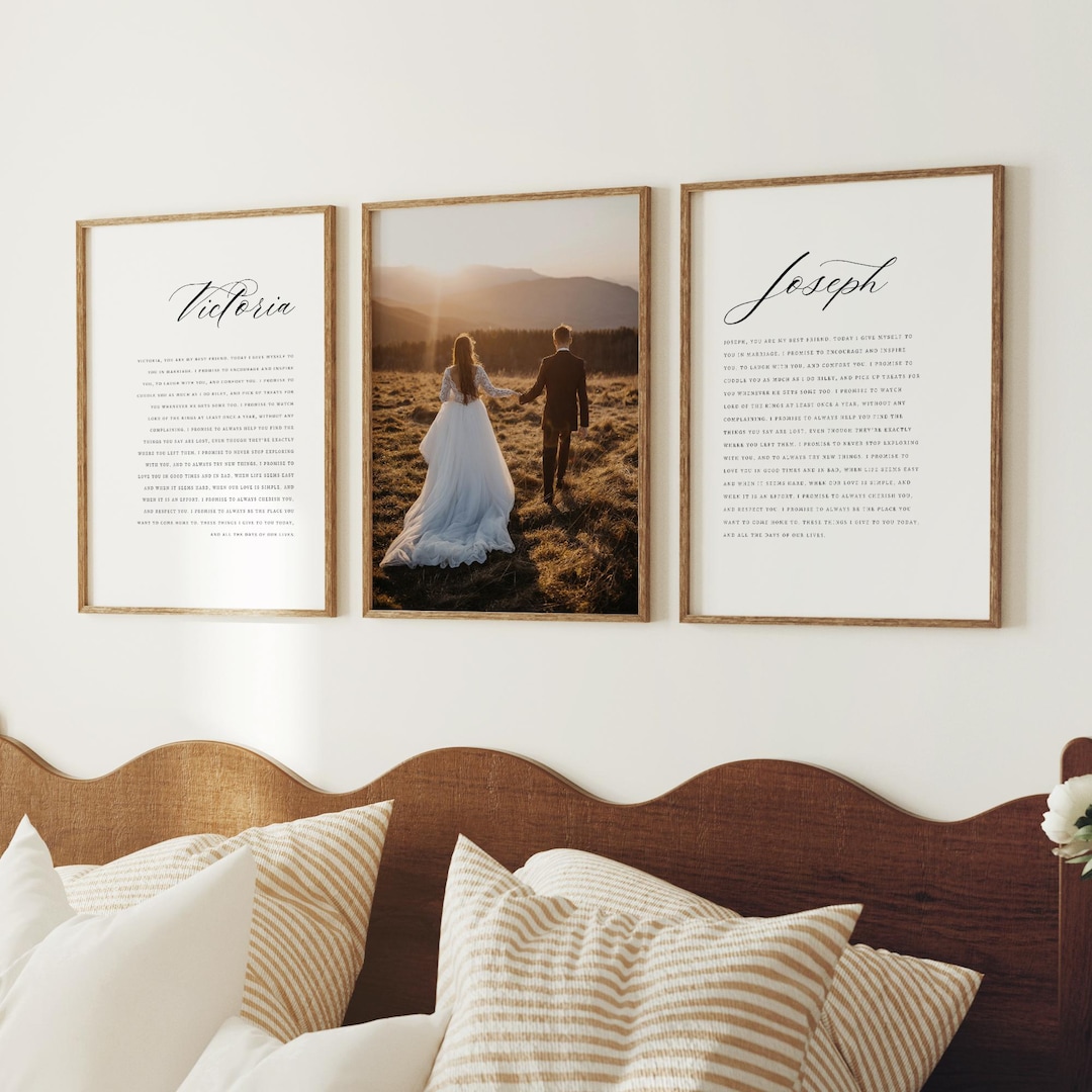 Personalized His & Hers Wedding Vows Prints With Photo (set of 3 ...