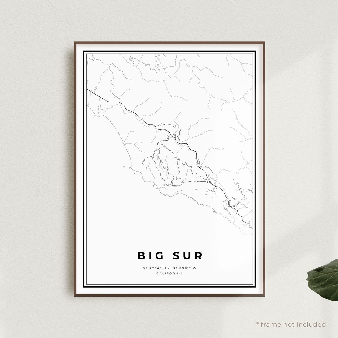 Big Sur Map Print, Big Sur Street Map Poster, California, Modern ...