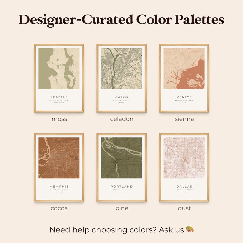Set of 3 Boho Personalized City Maps, Earth Tone Palettes, Terracotta ...