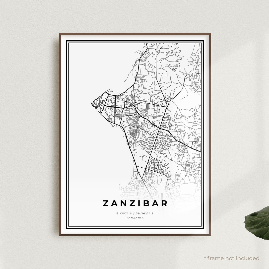 Zanzibar Map Print, Zanzibar Street Map Poster, Tanzania, Modern ...