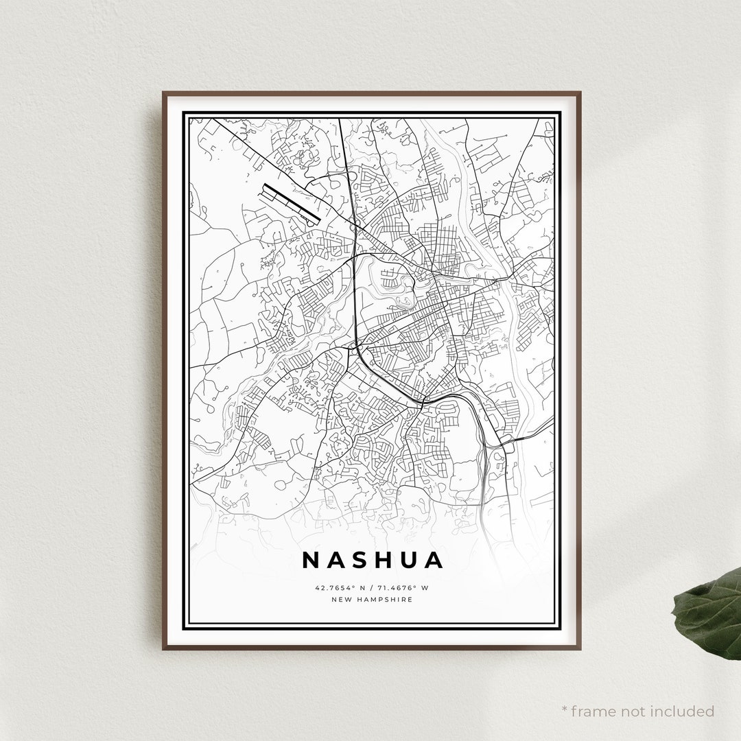 Nashua Map Print, Nashua Street Map Poster, New Hampshire, Modern ...