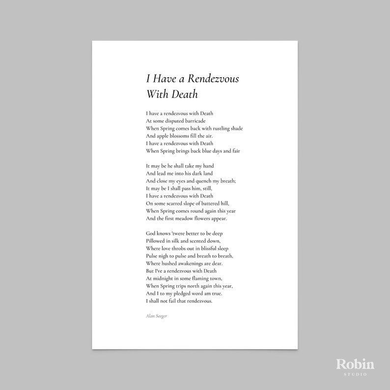 I Have a Rendezvous by Alan Seeger Poem Print Poetry Print - Etsy