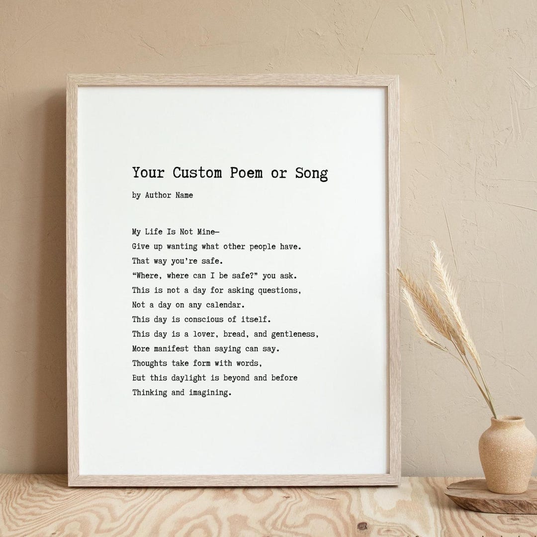 Custom Poem & Song Lyrics Print, Personalized Motivational Poem or ...
