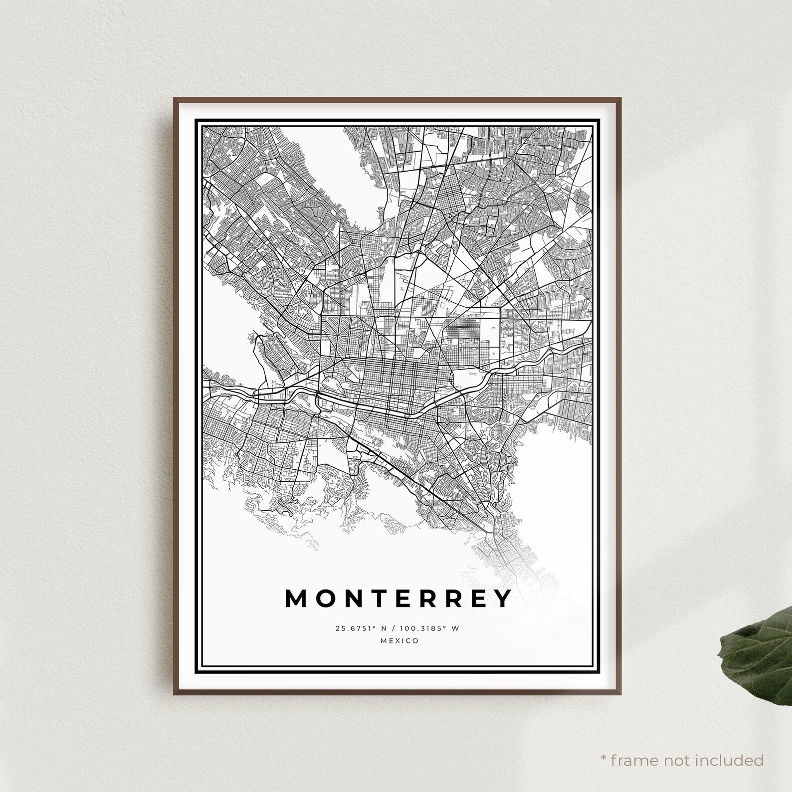 Monterrey Map Print, Monterrey Street Map Poster, Mexico, Modern ...