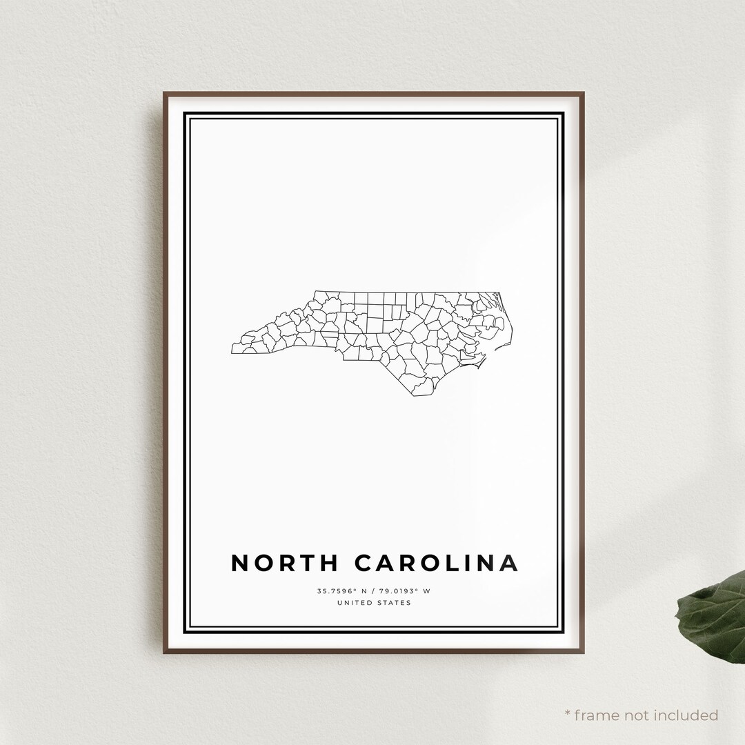 North Carolina Map Print, North Carolina Street Map Poster, United ...