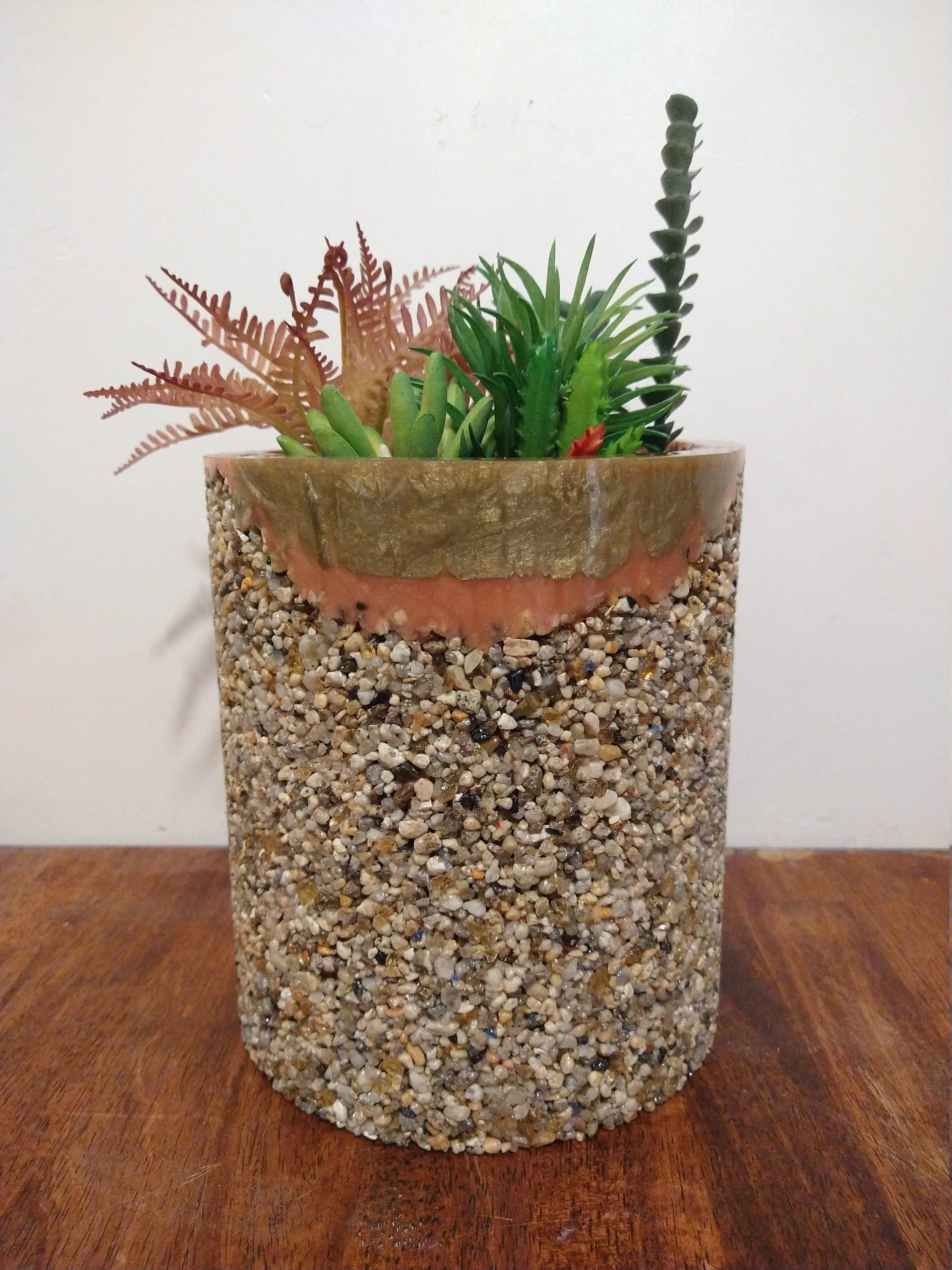 All Epoxy Pot W/ Fire Glass & Aggregate - Etsy