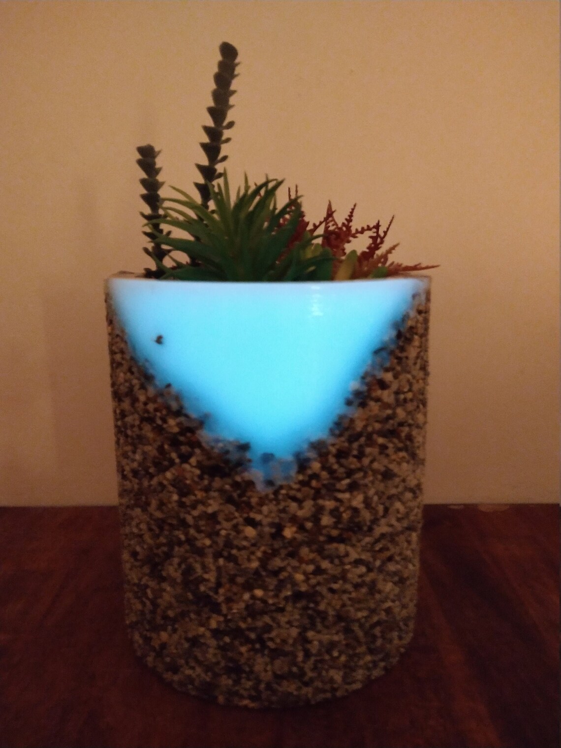 All Epoxy Pot W/ Fire Glass & Aggregate- GLOWS IN DARK - Etsy