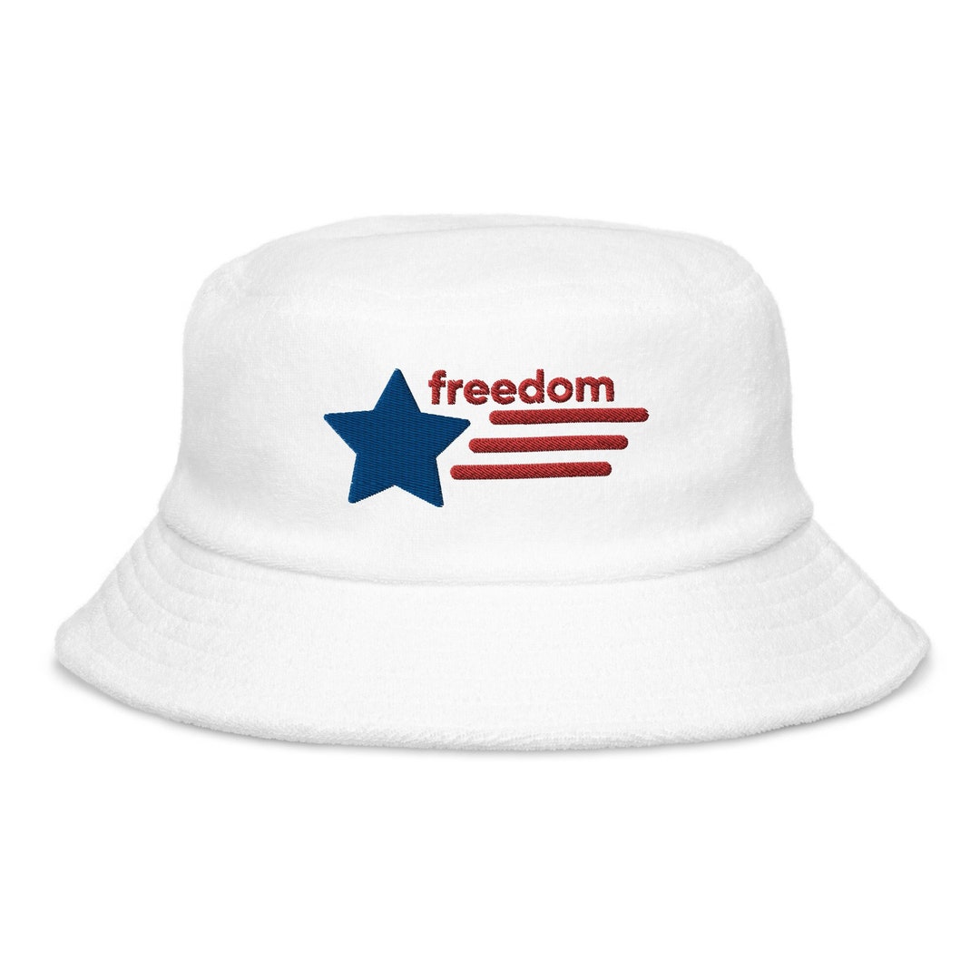 Freedom Star Red White and Blue Unstructured Terry Cloth Cotton Bucket ...