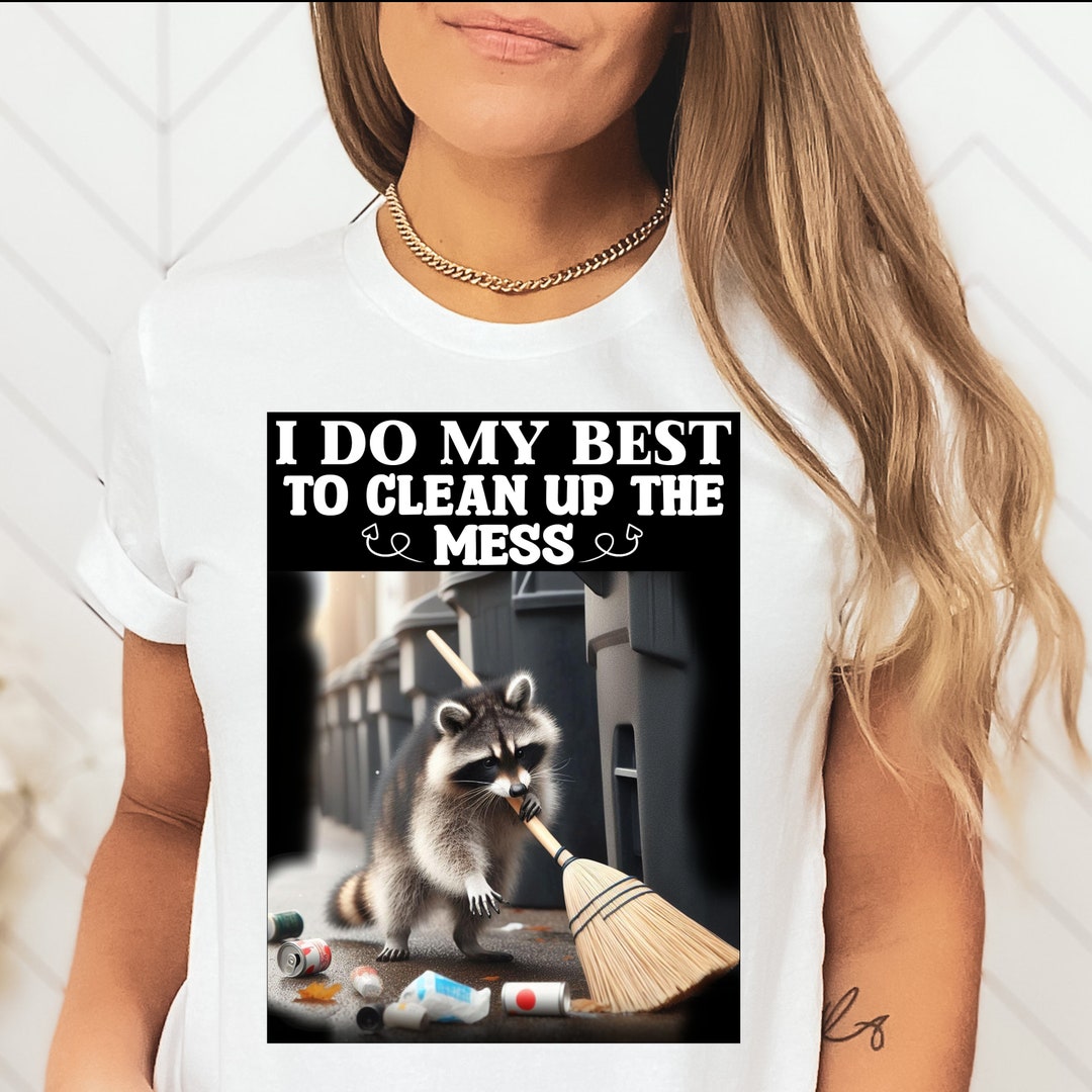 Raccoon Sweeping Trash Broom Shirt, Raccoon T-shirt Funny, Retro ...