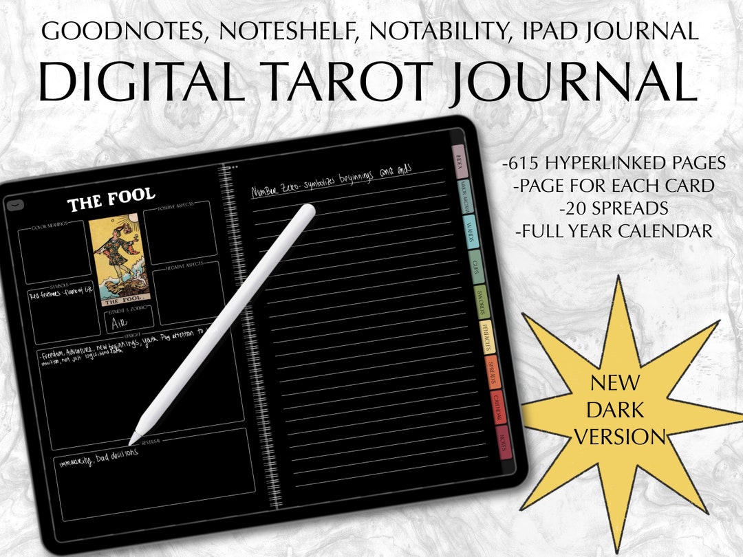 Dark Digital Tarot Journal, Digital Tarot Planner, Tarot Card Workbook ...