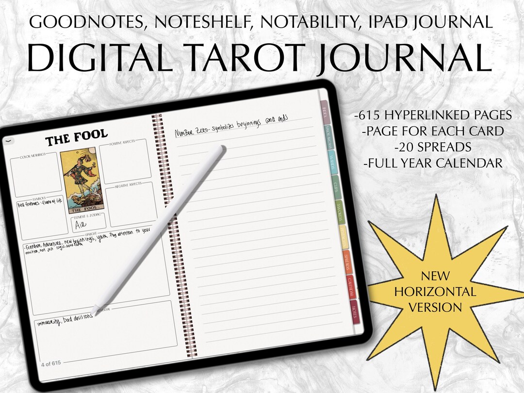 Horizontal Digital Tarot Journal, Digital Tarot Planner, Tarot Card ...