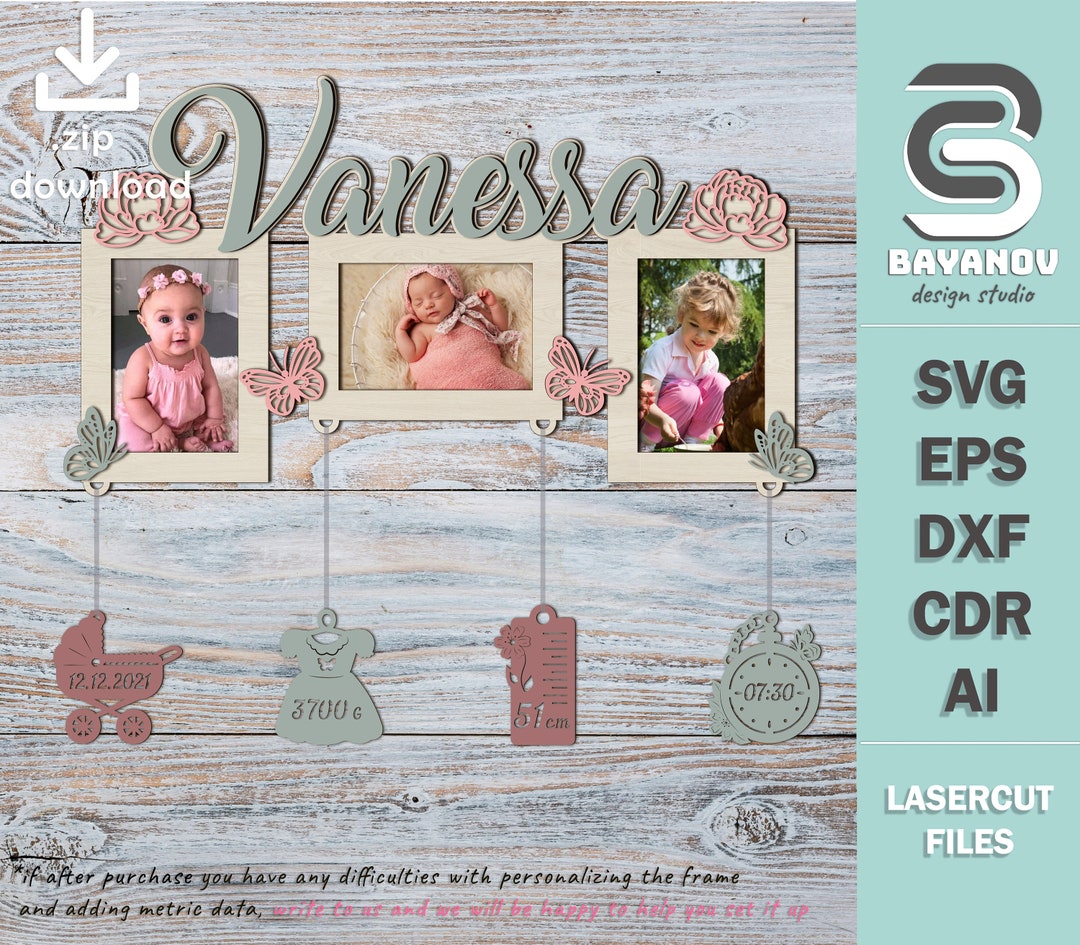 Baby Personalized Name Sign With Photo Frame and Pendants for Girl ...