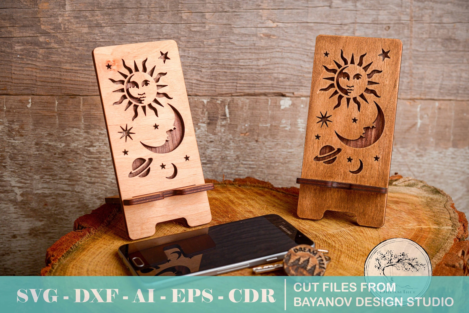 Phone Stand "sun and Moon" Drawing for Laser Cutting Dxf,svg,ai,cdr,eps ...