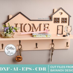 Key Holder "cozy Home" Shelf Laser Cut Files,cnc Files,vector File ...