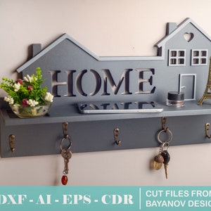 Key Holder "cozy Home" Shelf Laser Cut Files,cnc Files,vector File ...