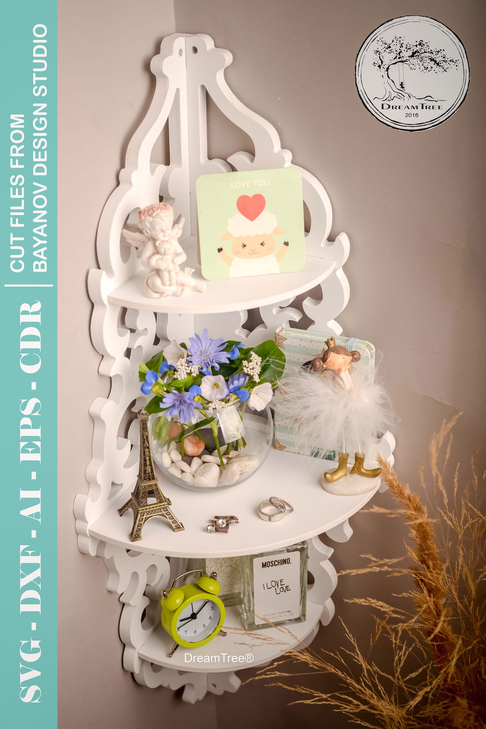 Patterned corner wall shelf laser cut file svg dxf ai cdr eps | Etsy