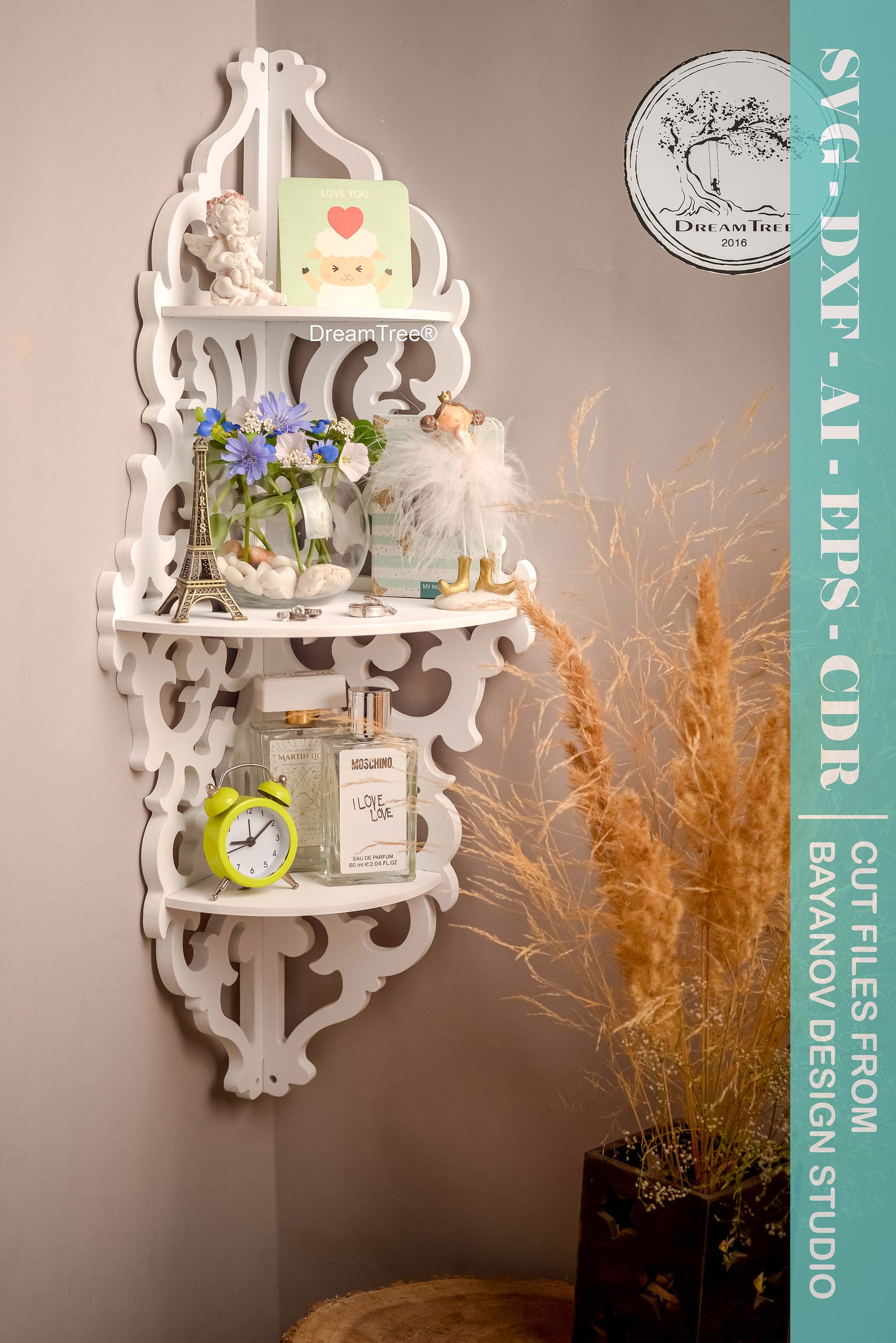 Patterned corner wall shelf laser cut file svg dxf ai cdr eps | Etsy