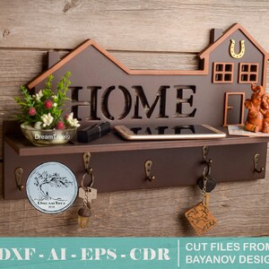 Key Holder "cozy Home" Shelf Laser Cut Files,cnc Files,vector File ...