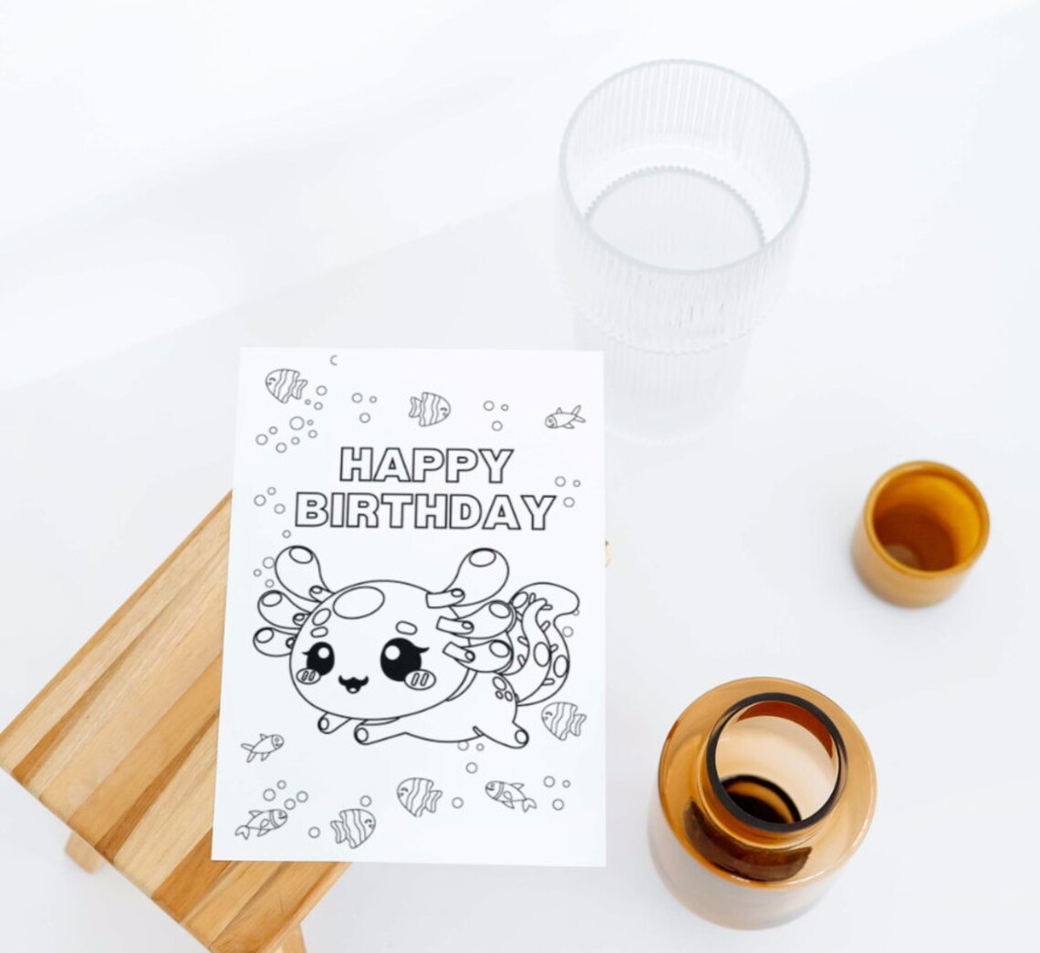 Cute Fish Color in BIRTHDAY CARD With Printable Envelope, Kids DIY ...