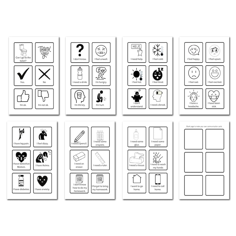 Printable Communication Cards for Non-verbal, Autism, Selective Mutism ...